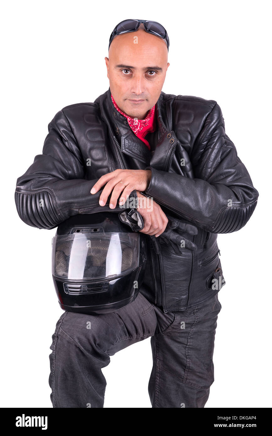 Motorbike rider against a white background Stock Photo - Alamy