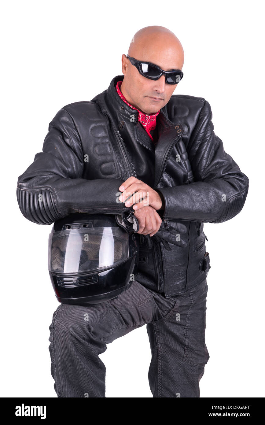 Motorbike rider against a white background Stock Photo - Alamy