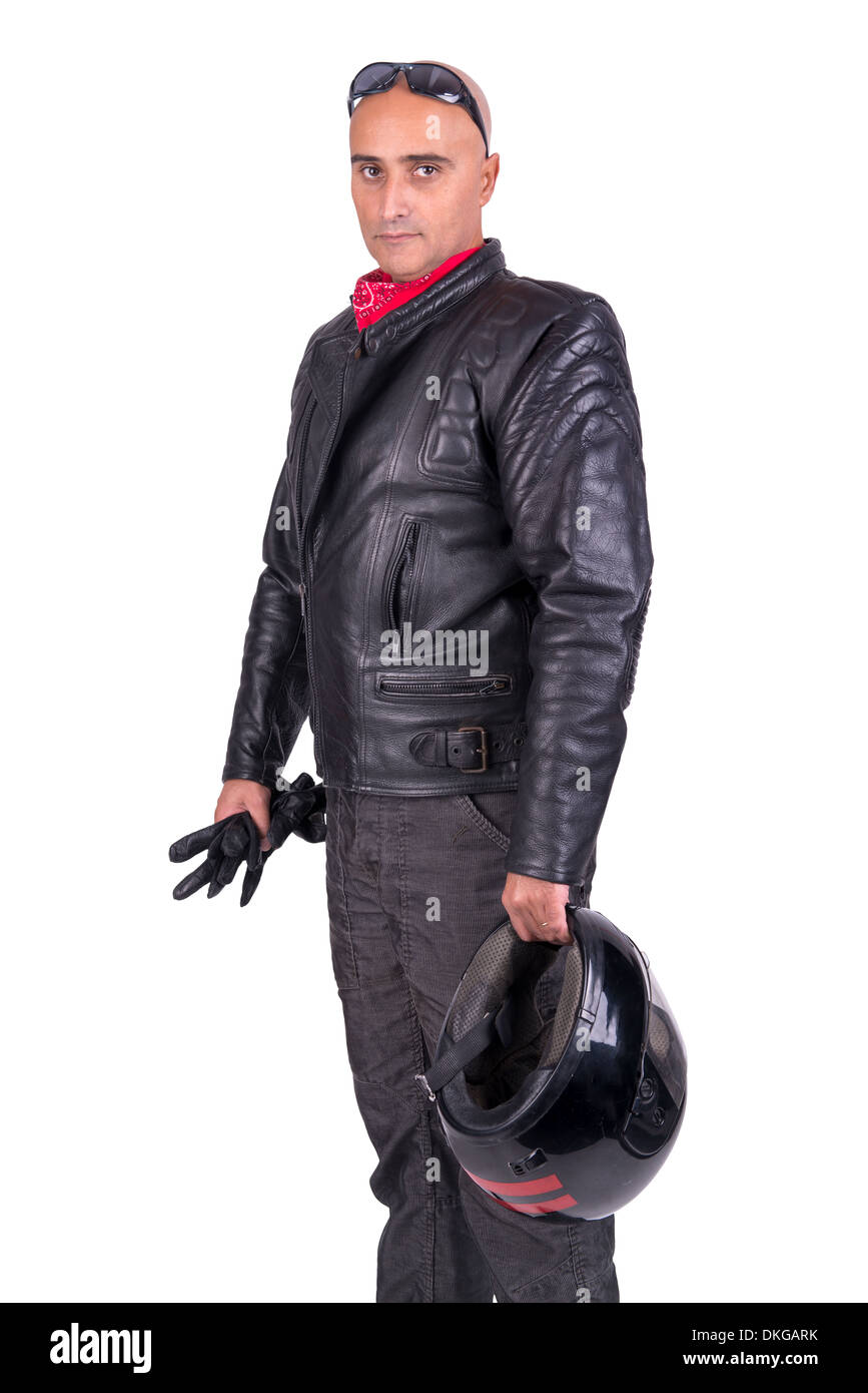 Motorbike rider against a white background Stock Photo - Alamy