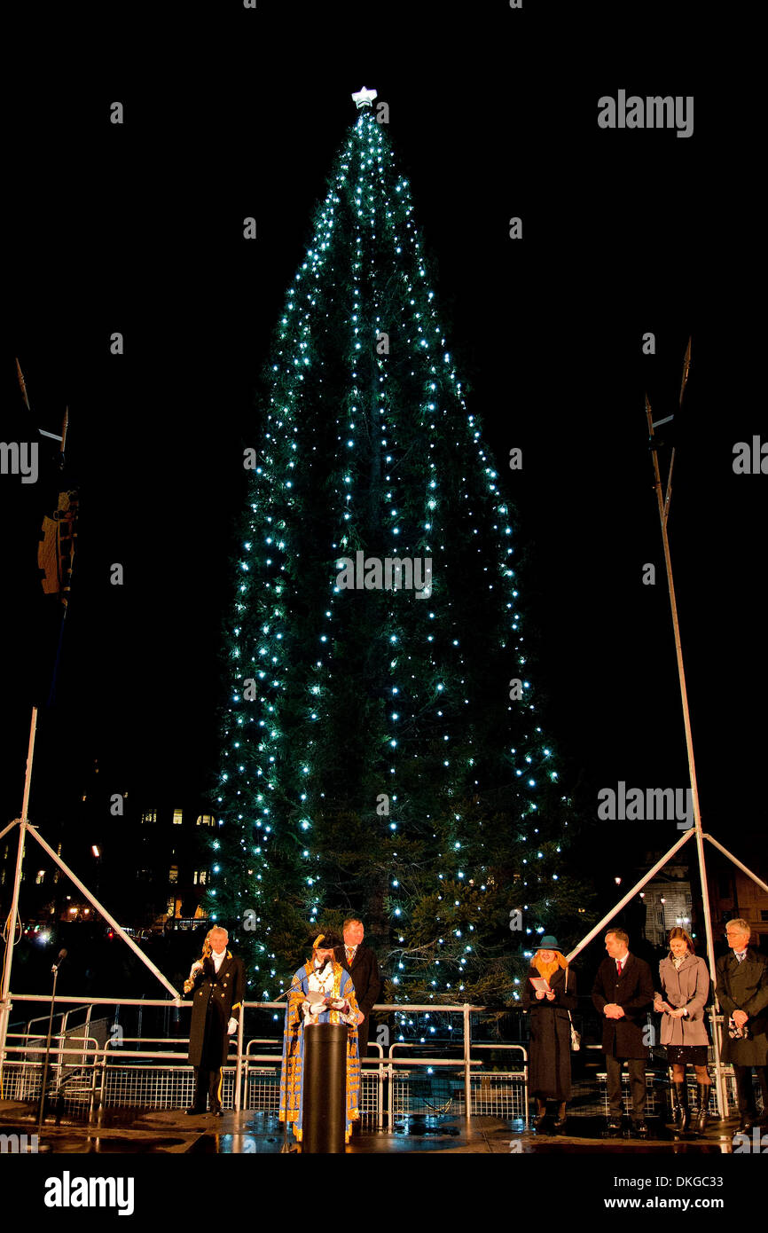 London, UK. 5th Dec, 2013. The tree is lit during the Lighting-up ...