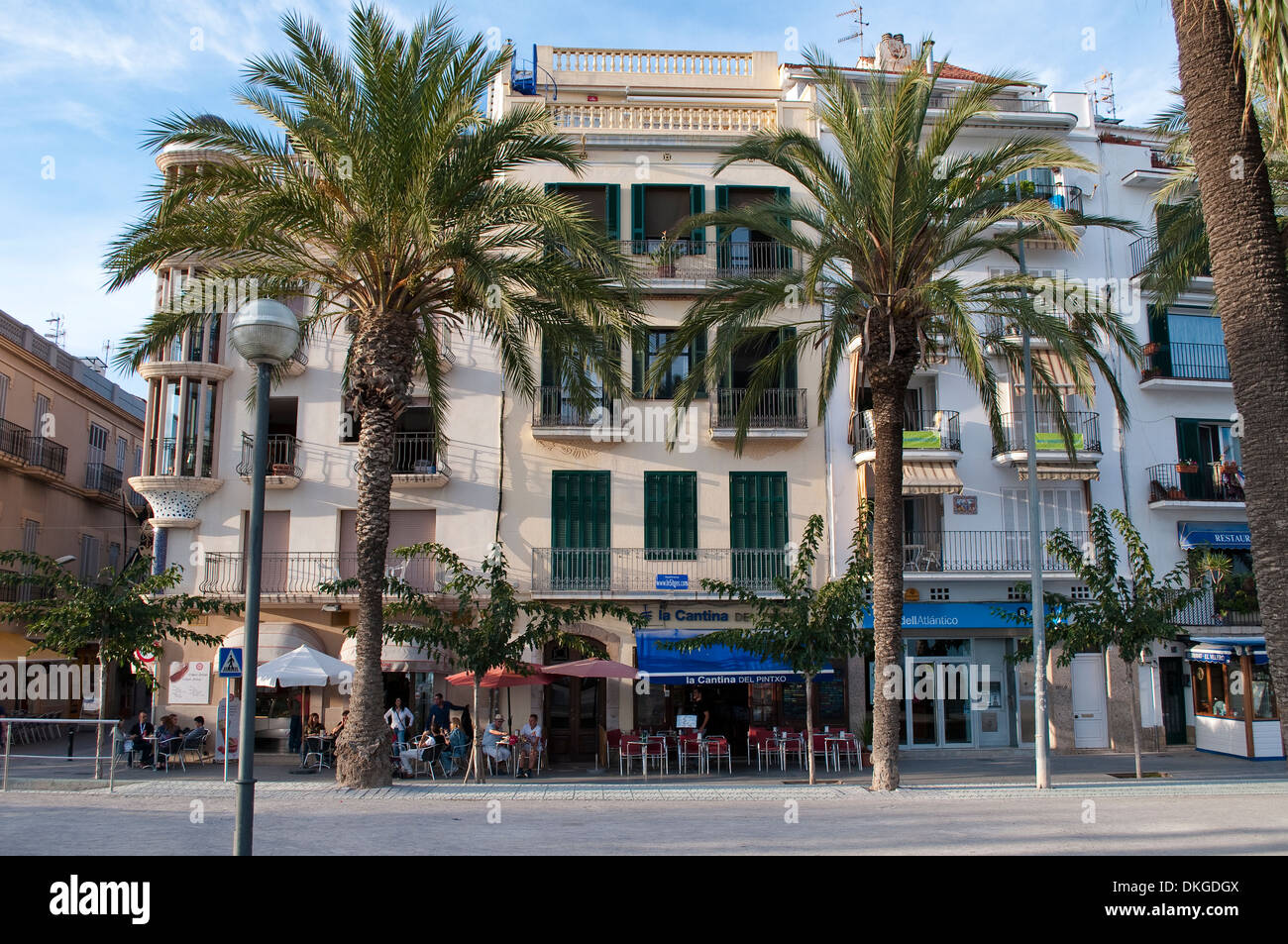 Bars along the seafront, Sitges, Catalonia, Spain Stock Photo - Alamy