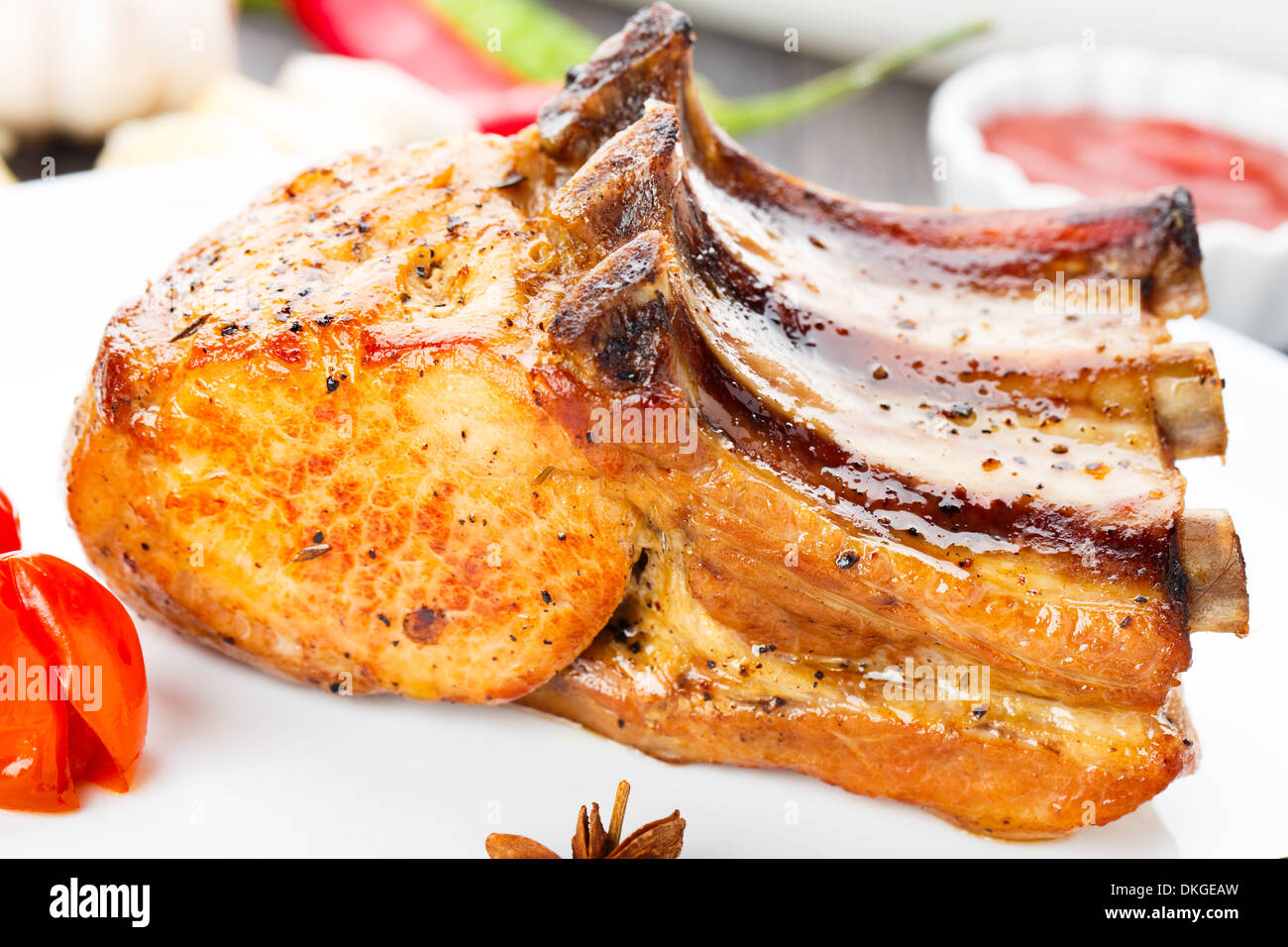 Baked pork rib chop Stock Photo - Alamy