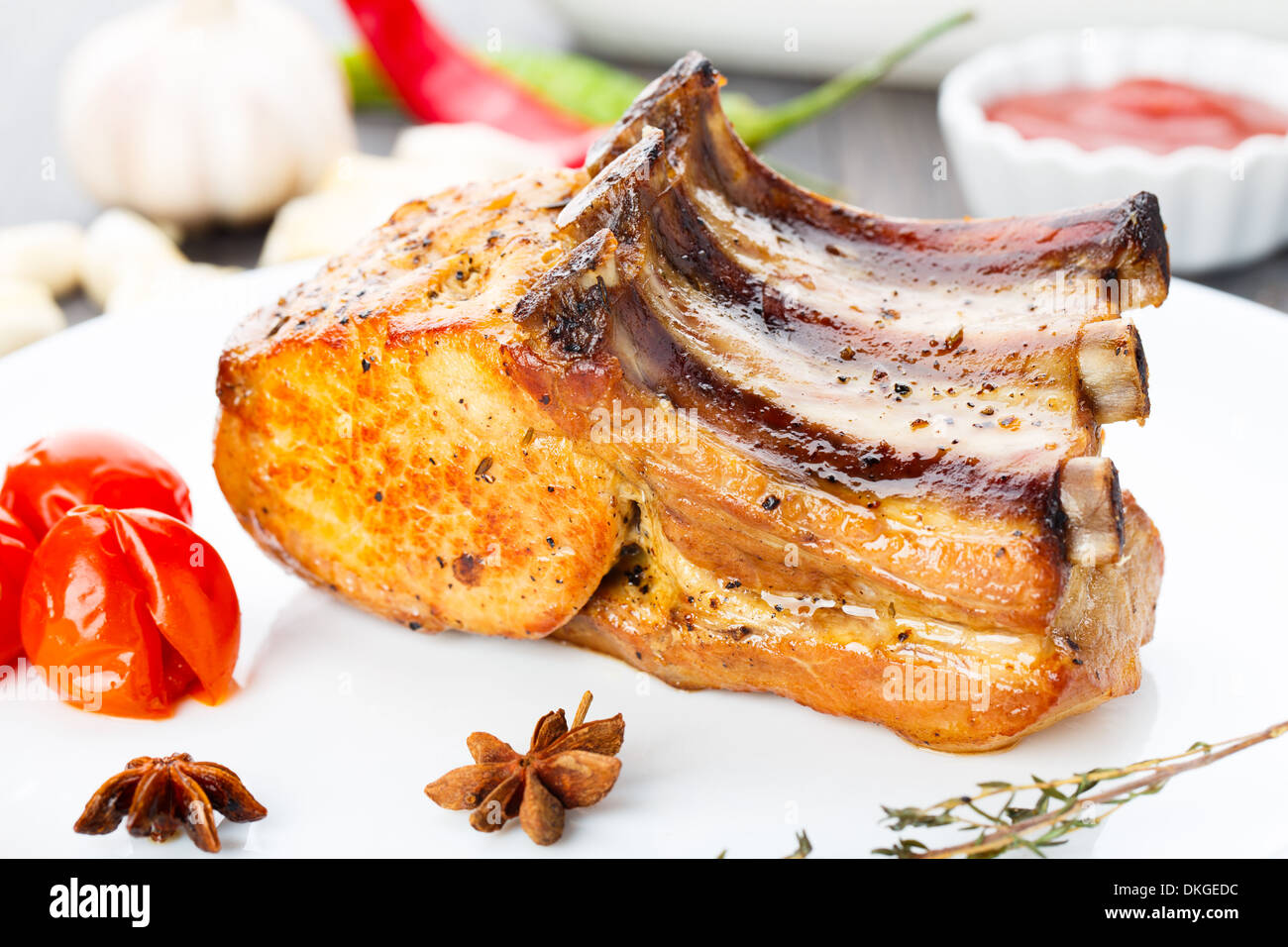 Baked pork rib chop Stock Photo - Alamy