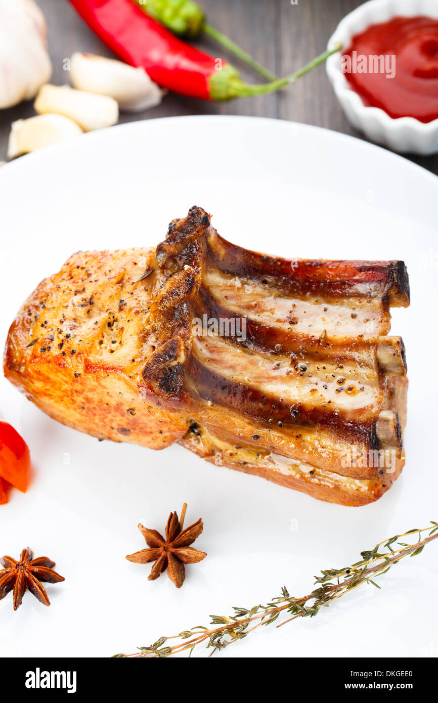 Baked pork rib chop Stock Photo - Alamy