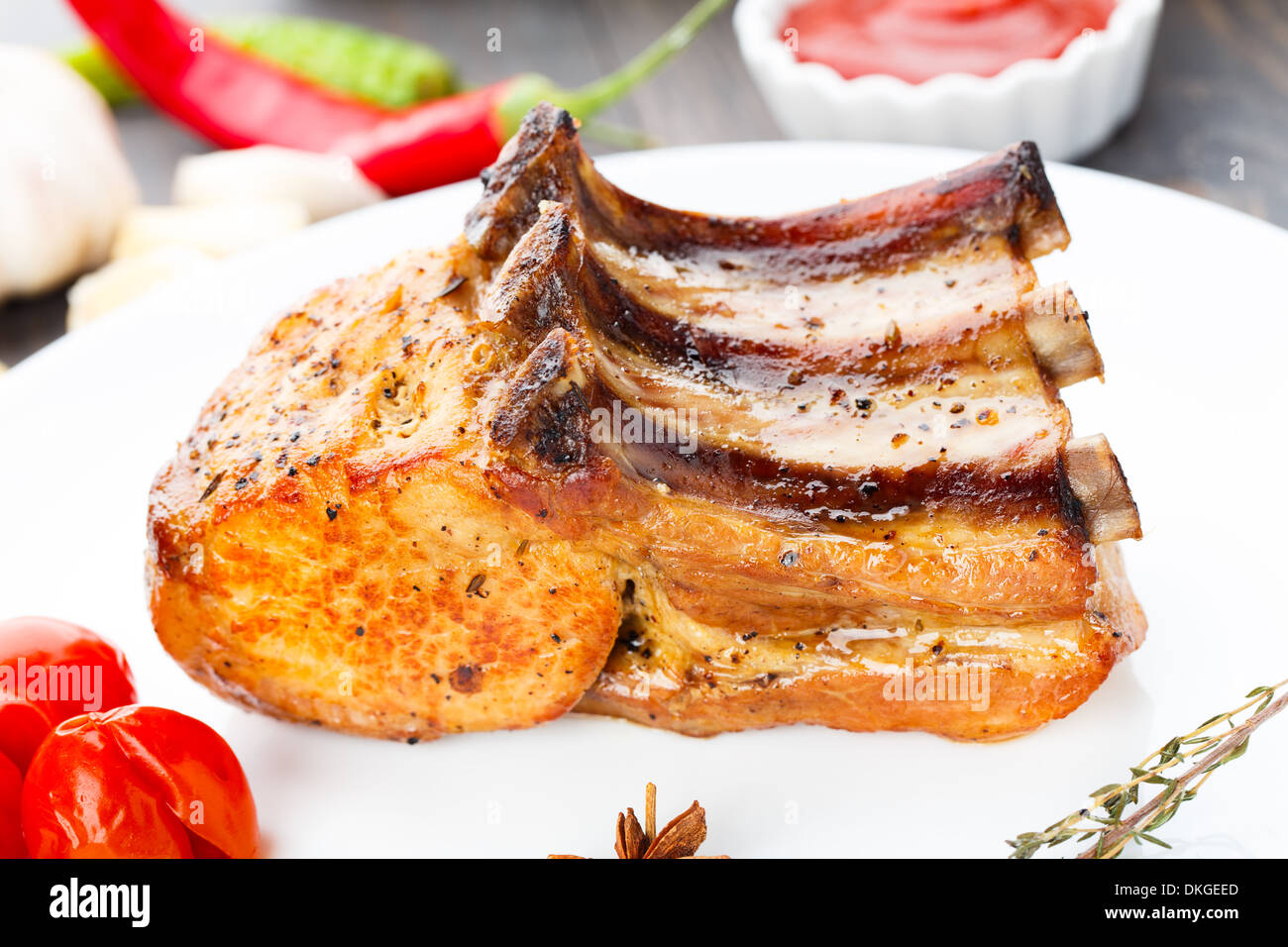 Baked pork rib chop Stock Photo - Alamy