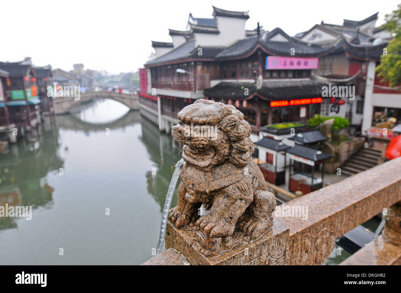 View on traditional houses and Puhui River in Qibao Old Street area in ...