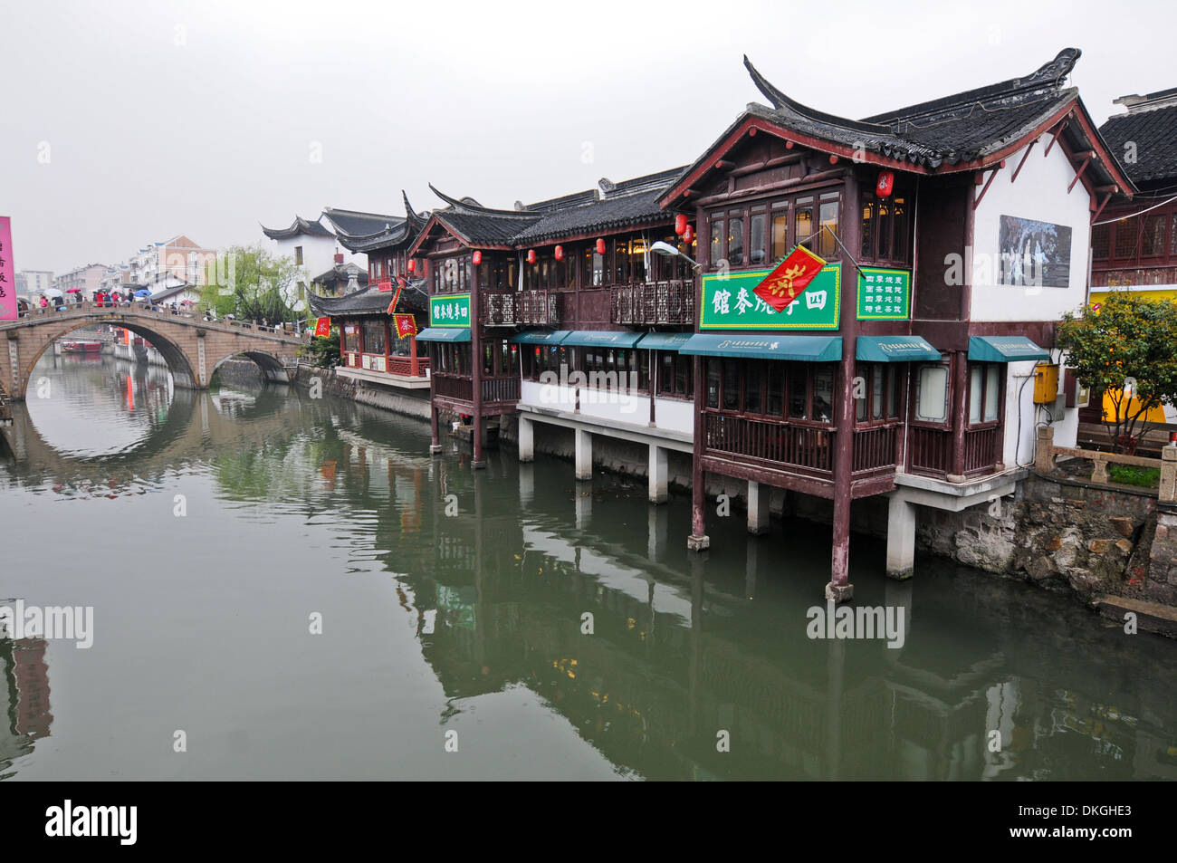 View on traditional houses and Puhui River in Qibao Old Street area in ...