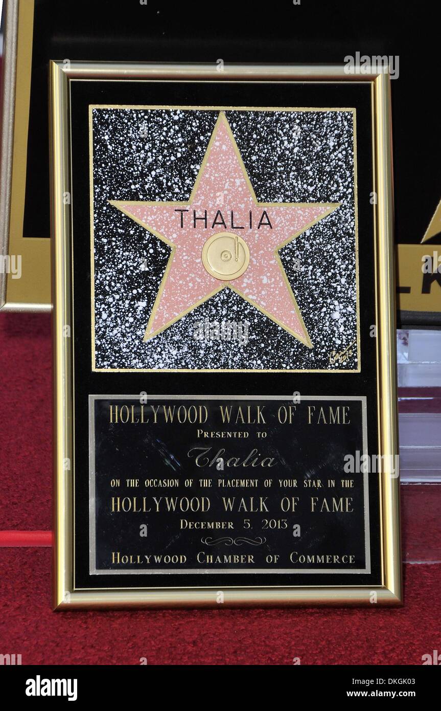 Los Angeles, CA, USA. 5th Dec, 2013. Thalia Star Plaque at the ...