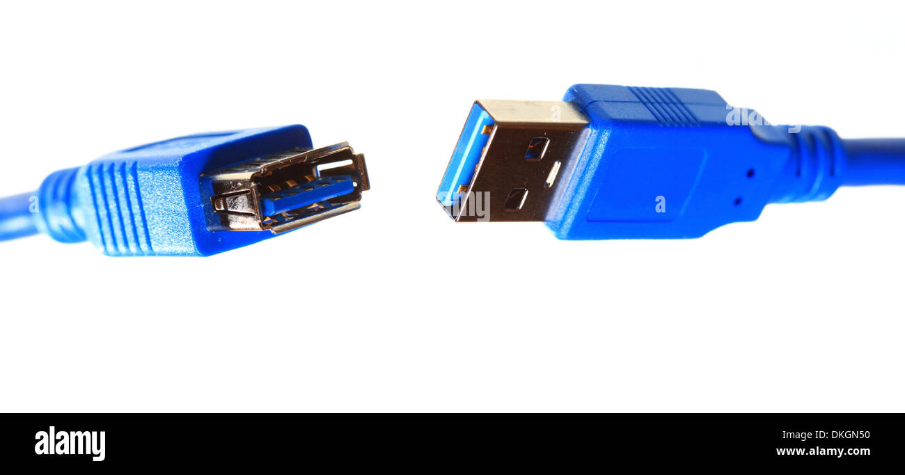 Blue USB cable isolated on white Stock Photo - Alamy