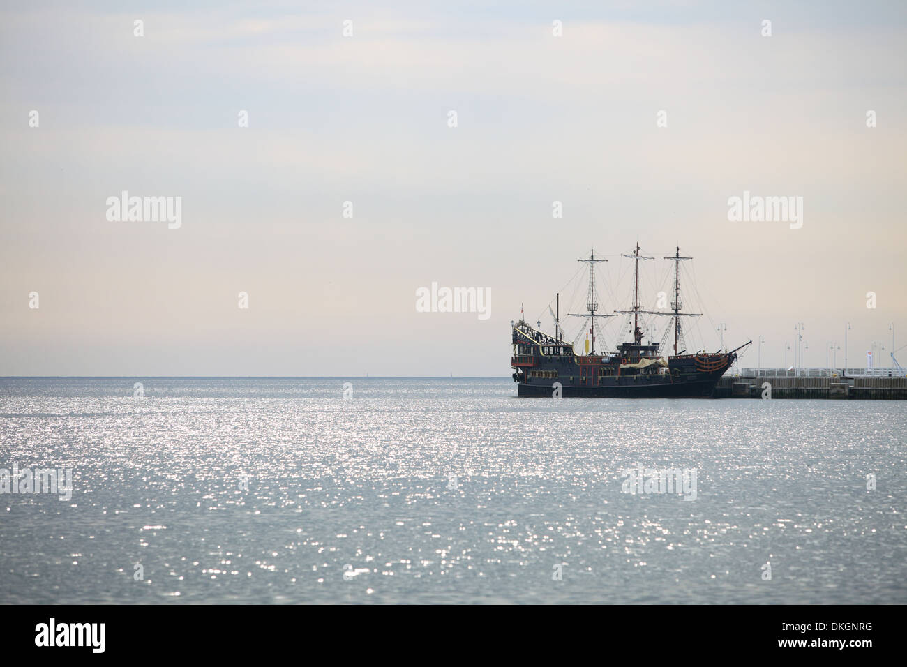 pirate ship on the water of Baltic Sea, big tourist attraction of Tri ...
