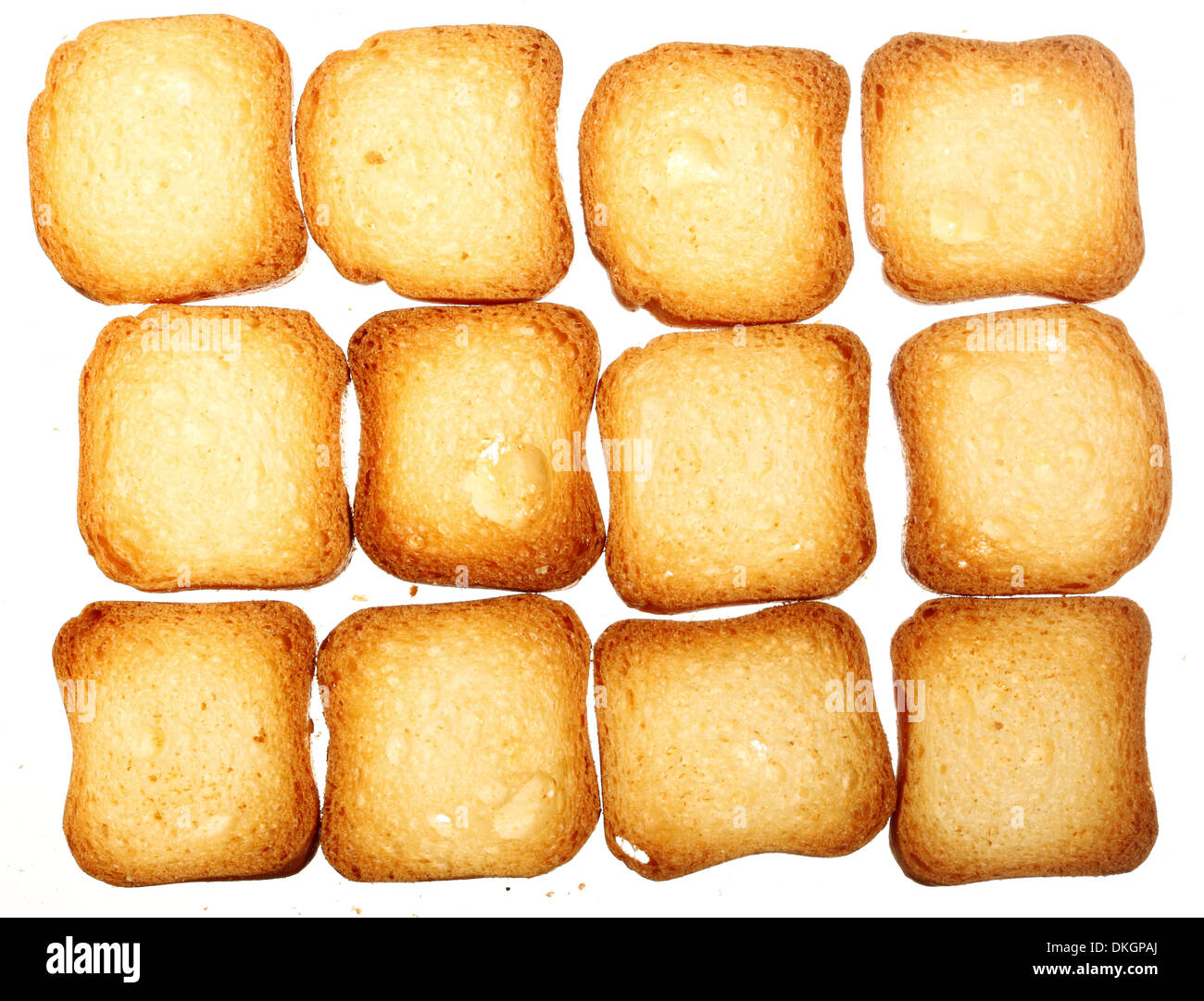 Many small dried rusks bread loaf toast biscuits as texture background ...