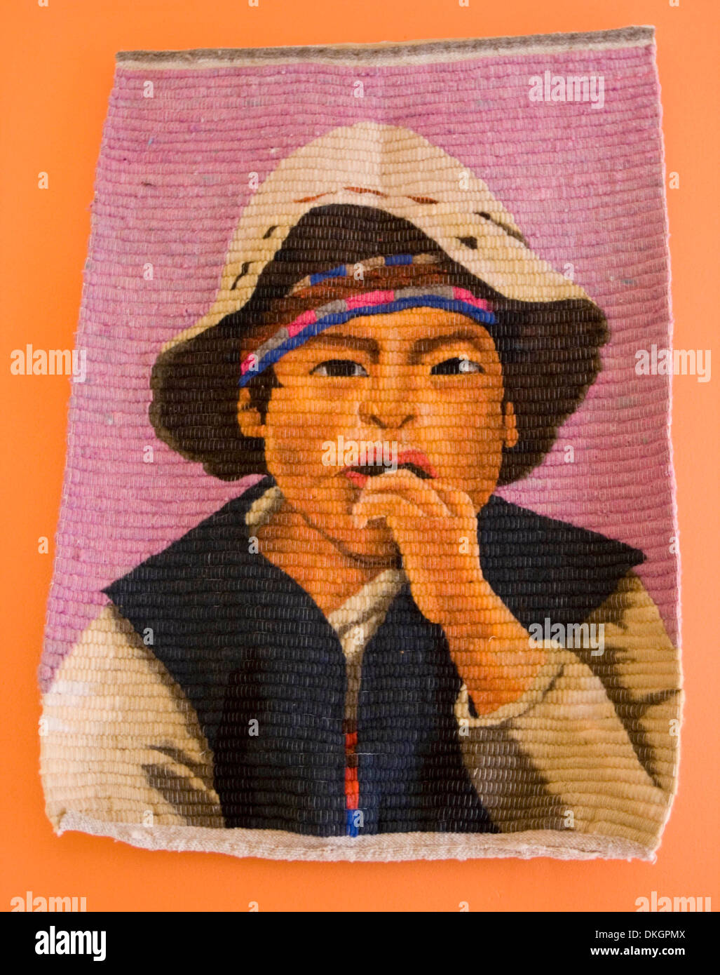 Hand made wall hanging of woven wool showing a portrait of an ...