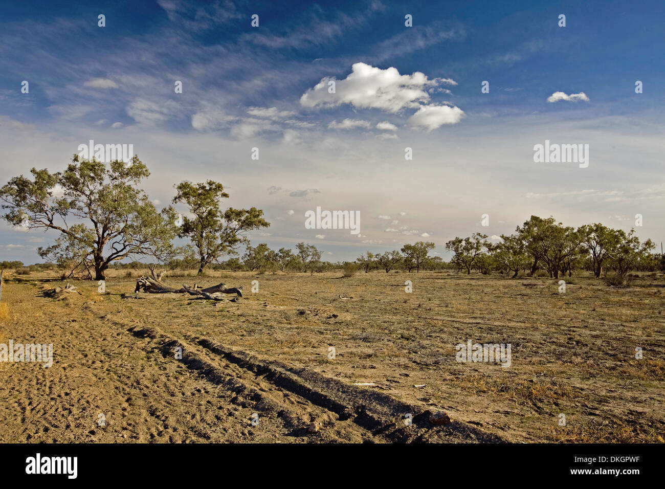 Arid Australian outback landscape during drought with barren brown ...