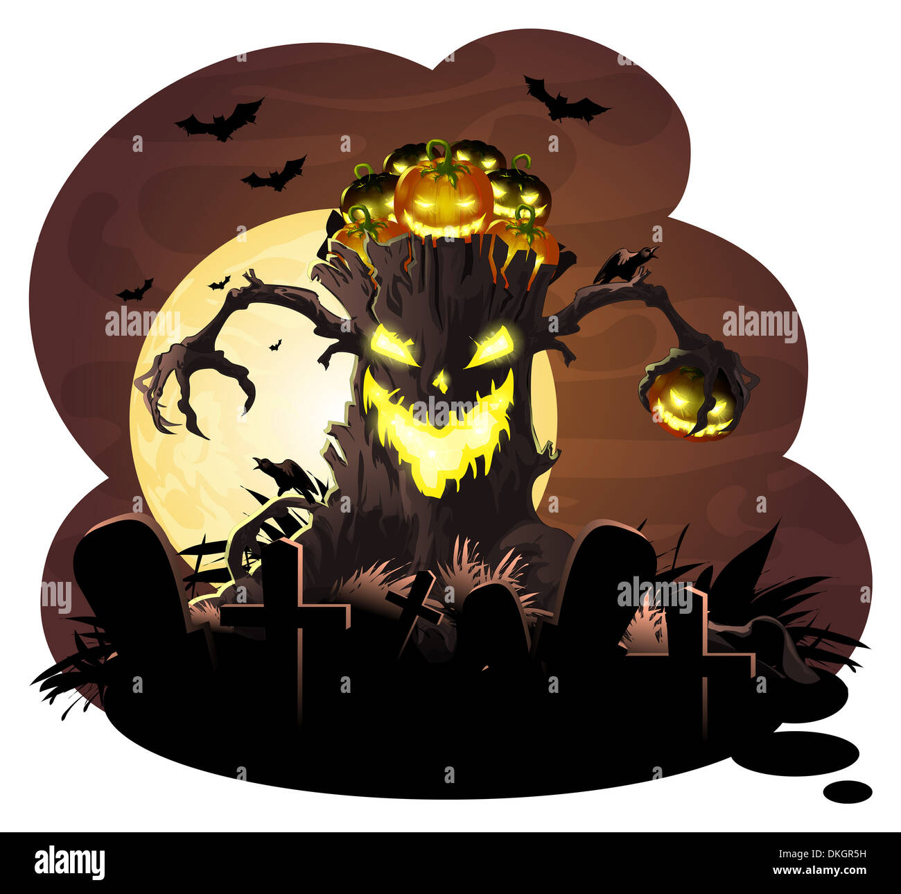 evil tree on a cemetery at night on Halloween Stock Photo - Alamy