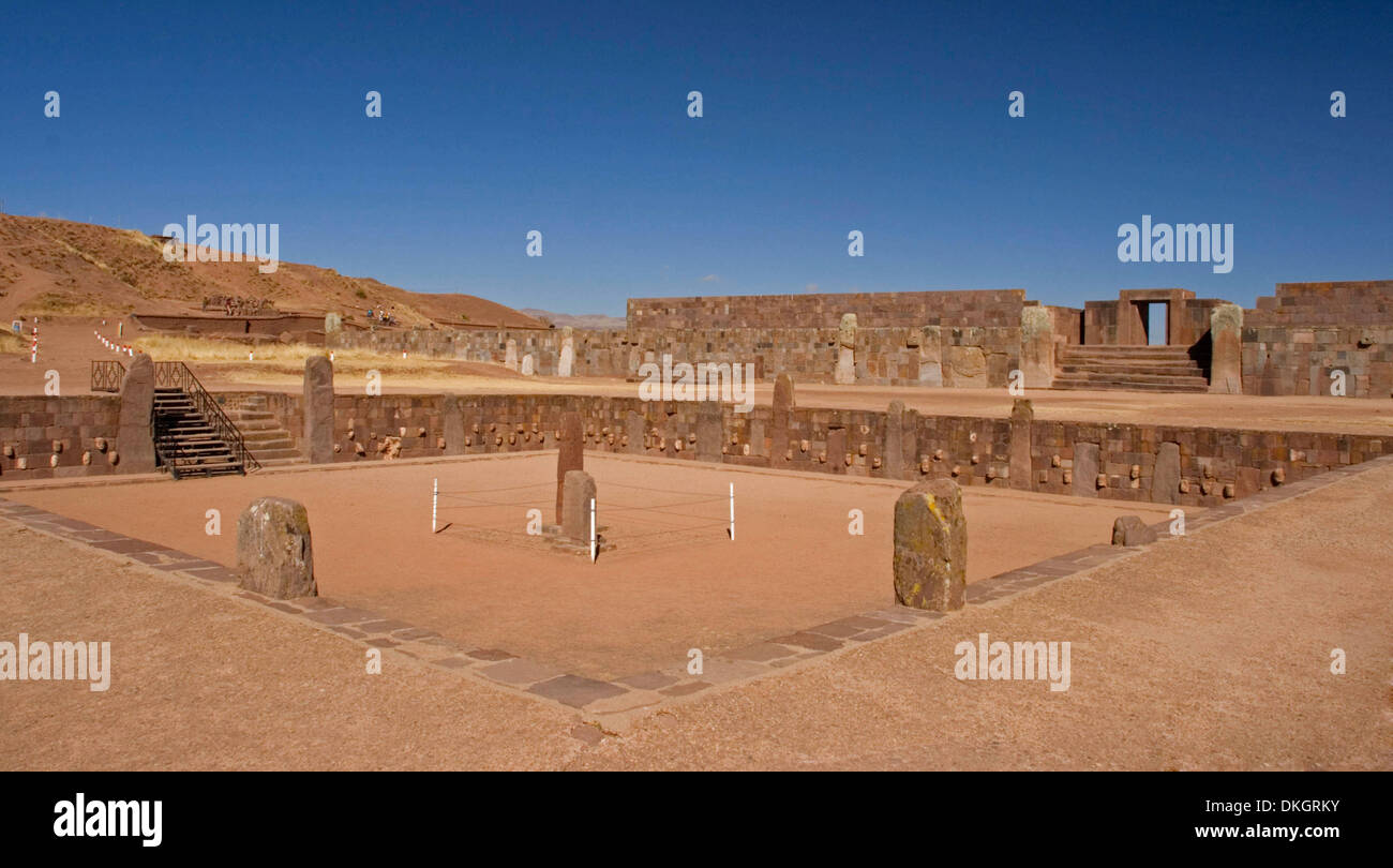 Semi subterranean temple at Tiwanaku - part of ruins of ancient city in ...