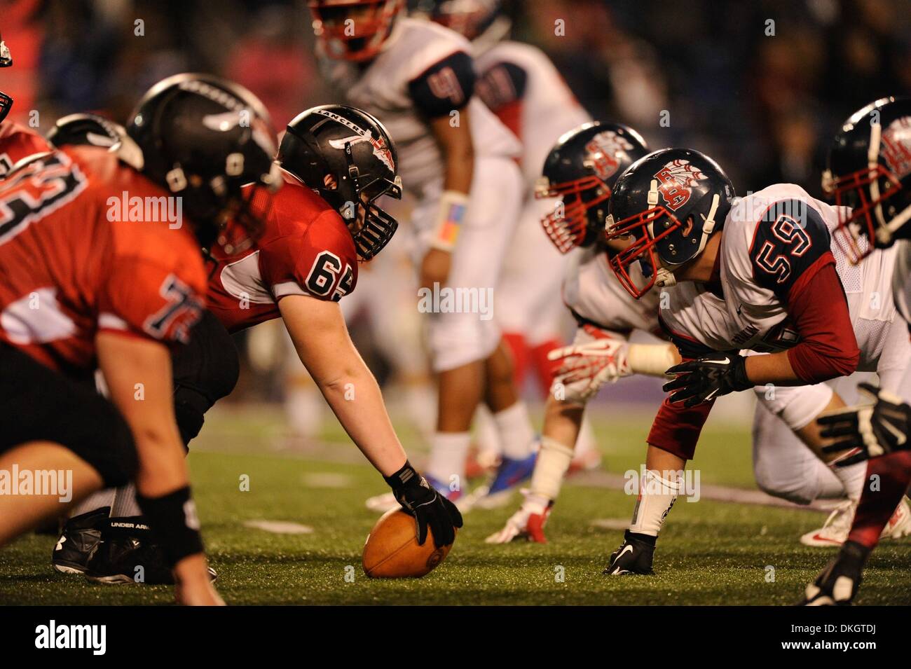 DEC 05, 2013: The offensive and defensive lines stare each other down ...