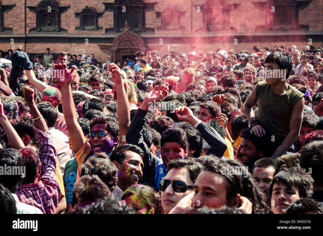 A Crowd Gathers In Basantapur Durbar Square To Celebrate The Holi