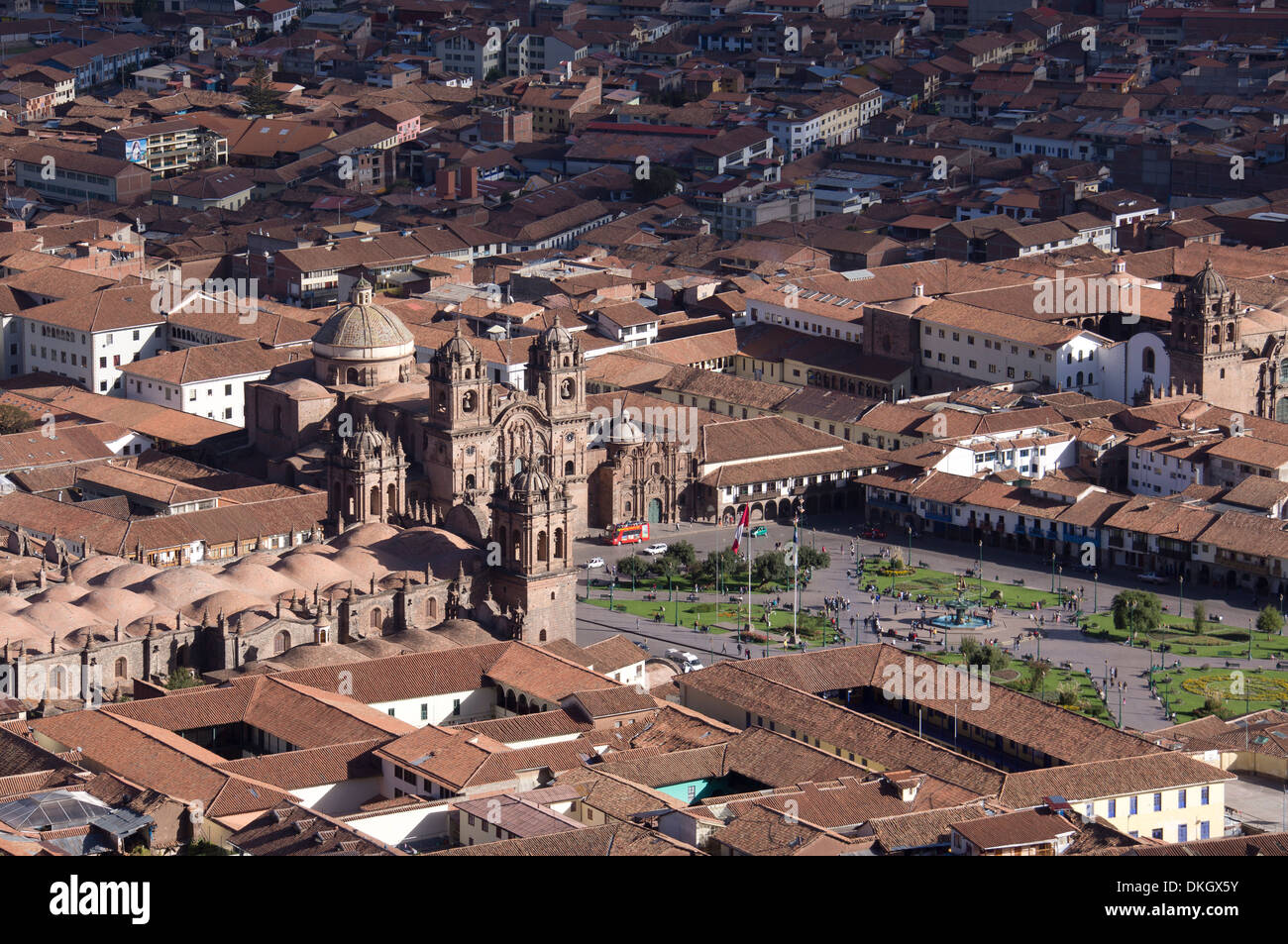 Aerial view of Cusco, with the cathedral and the Company of Jesus ...