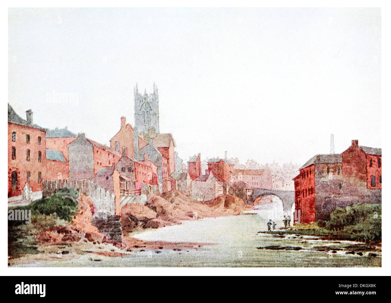 Copy of Lithographic print made in 1820 of Manchester River Irwell with ...