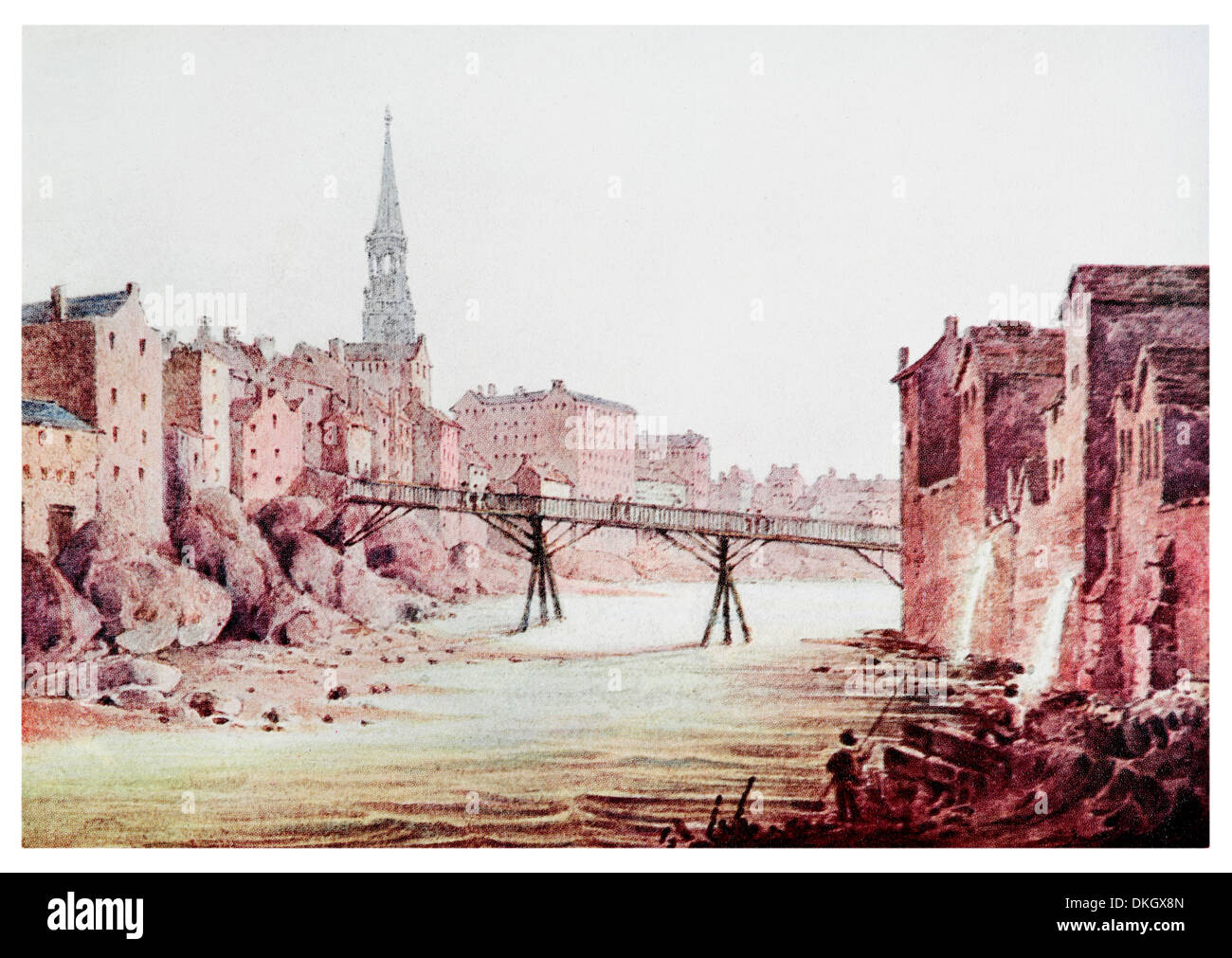 Copy of Lithographic print made in 1820 of Manchester River Irwell with ...