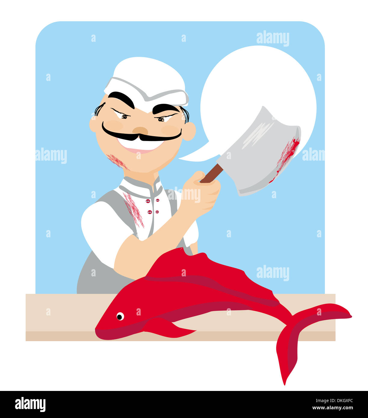 Japanese fishmonger butcher chef cook with knife holding red fish Stock ...