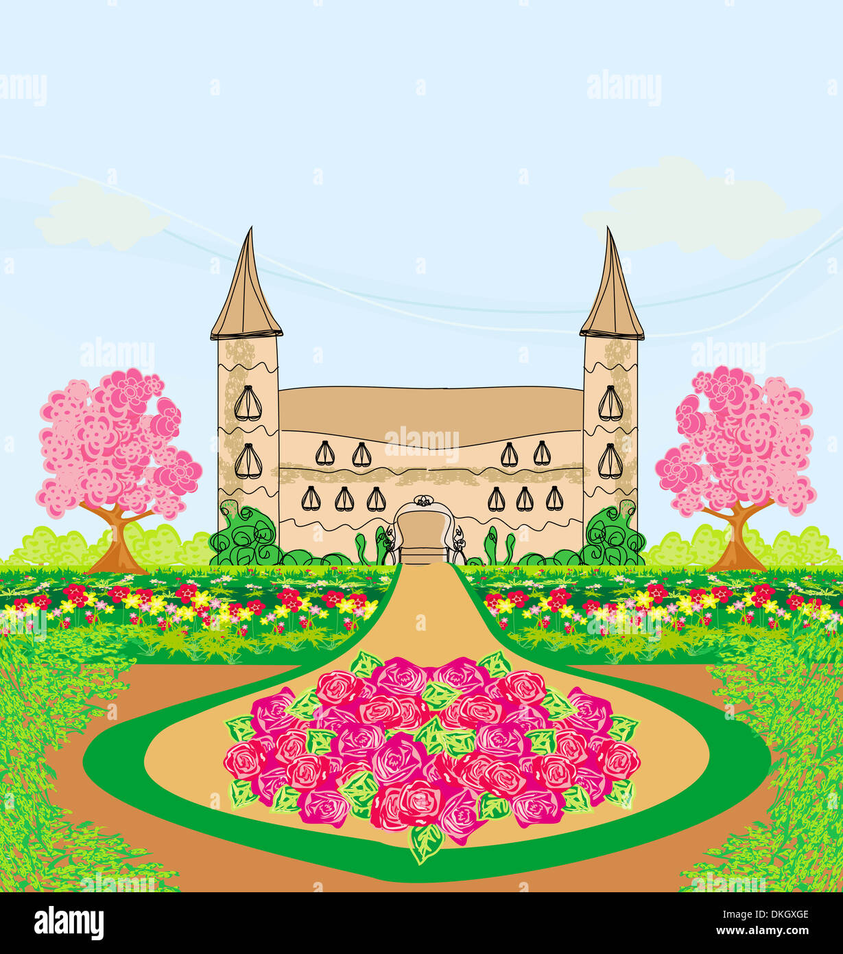 landscape with a beautiful castle and gardens Stock Photo - Alamy