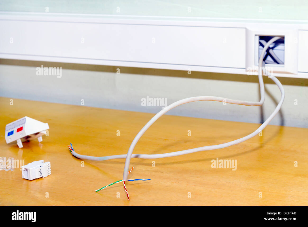 Installation of a double socket rj 45 internet network Stock Photo - Alamy