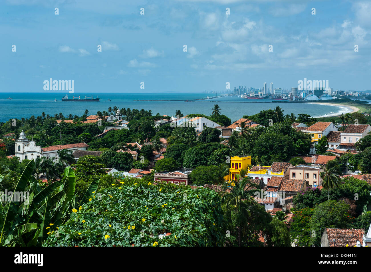 View over the colonial town of Olinda, UNESCO World Heritage Site, with ...