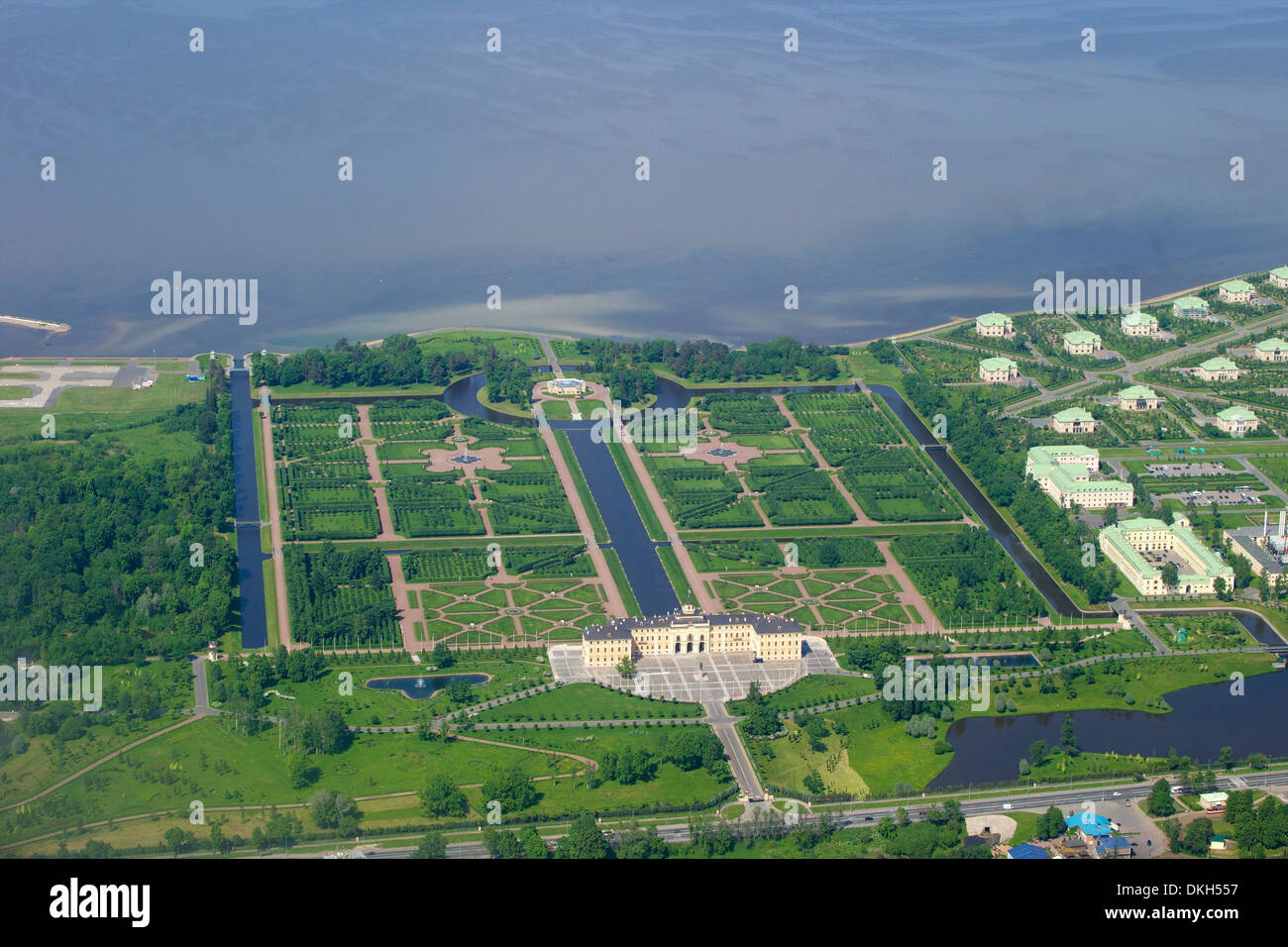 Aerial view of Constantine Palace, Strelna, near St. Petersburg, Russia ...