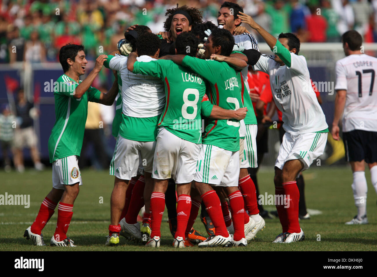 Mexico celebrates their win. Mexico defeats US 5-0 in the Concacaf Gold ...