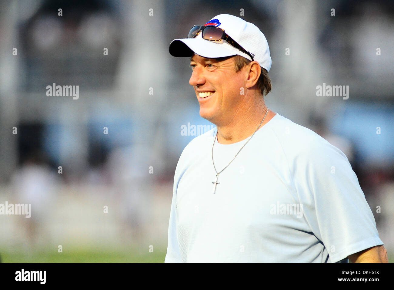 Buffalo Bills Hall of Fame quarterback Jim Kelly watches practice from ...