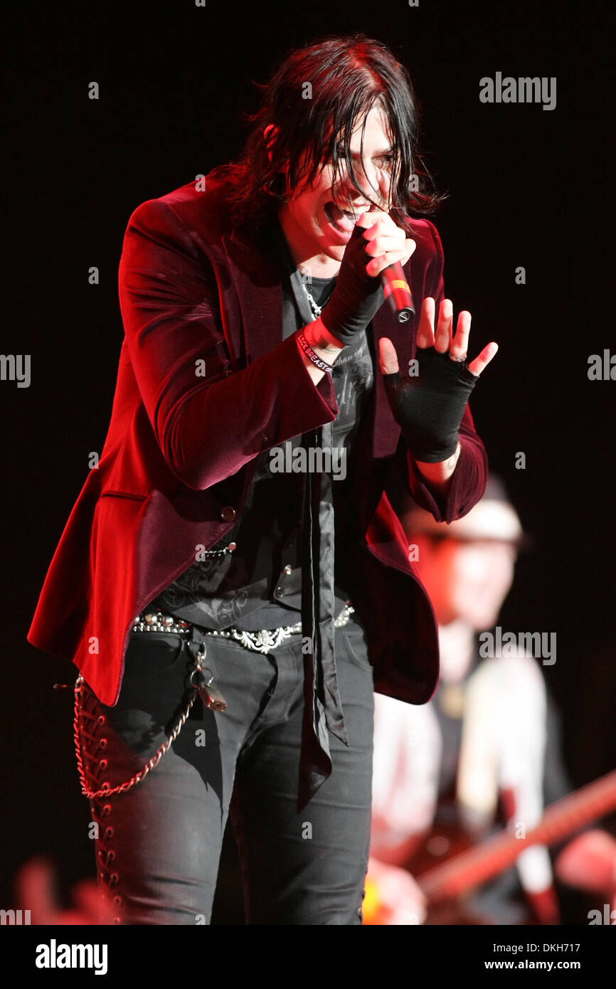 Austin Winkler, lead singer of Hinder, performs on stage at the Molson ...