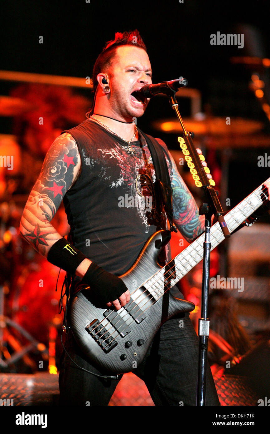 Mike Rodden of Hinder, performs on stage at the Molson Amphitheatre in ...