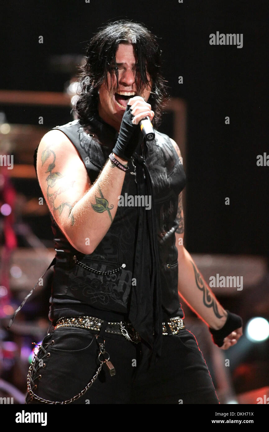 Austin Winkler, lead singer of Hinder, performs on stage at the Molson ...