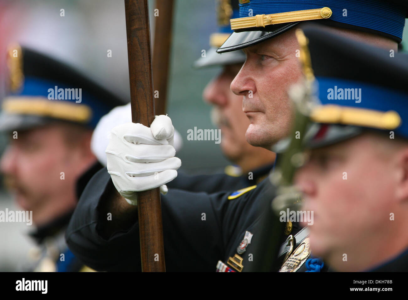 16 August 2009: Members of the Color Guard stand in focus prior to the ...