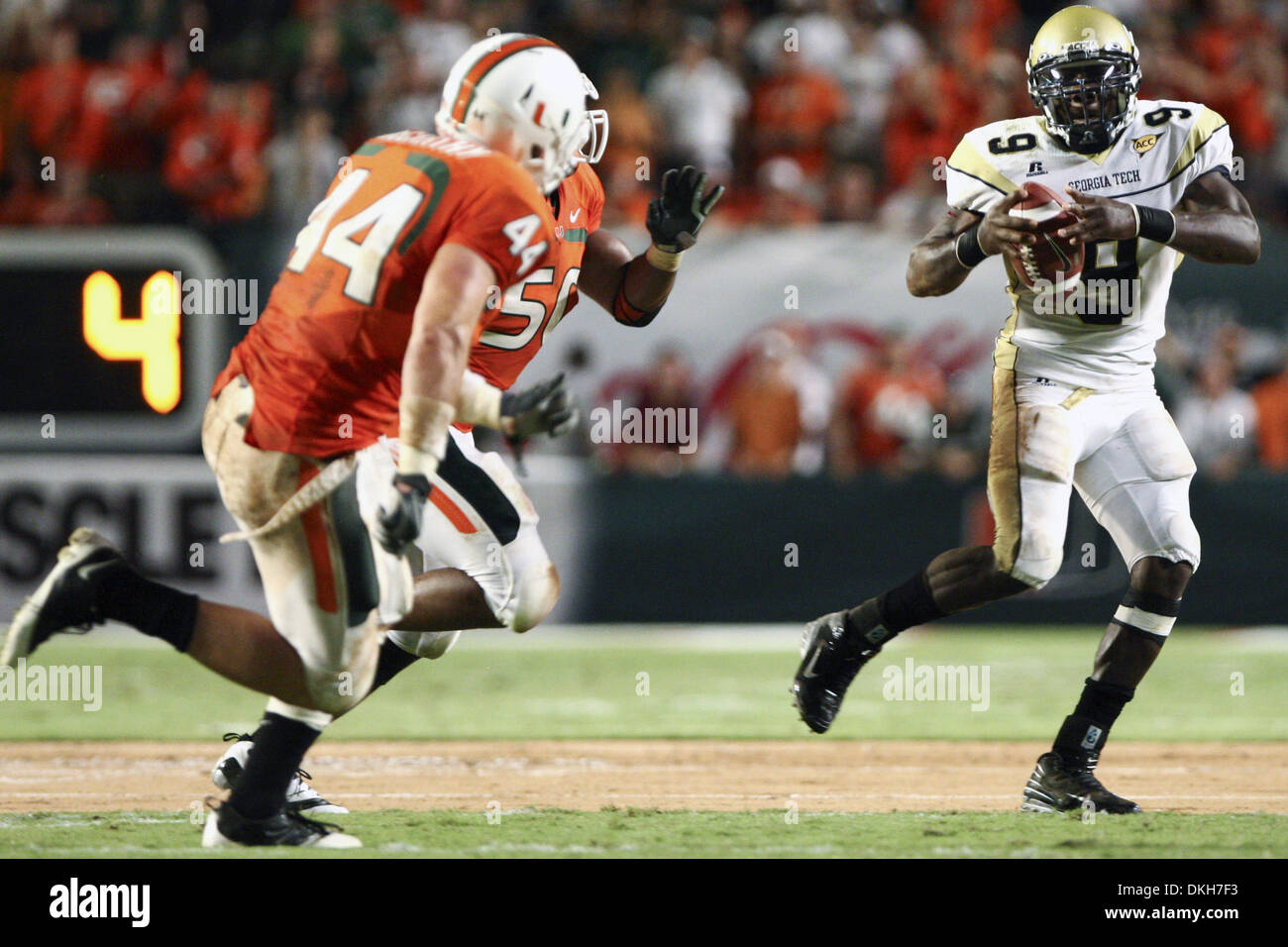 Georgia Tech quarterback Josh Nesbitt (9) looks to pass while Miami ...