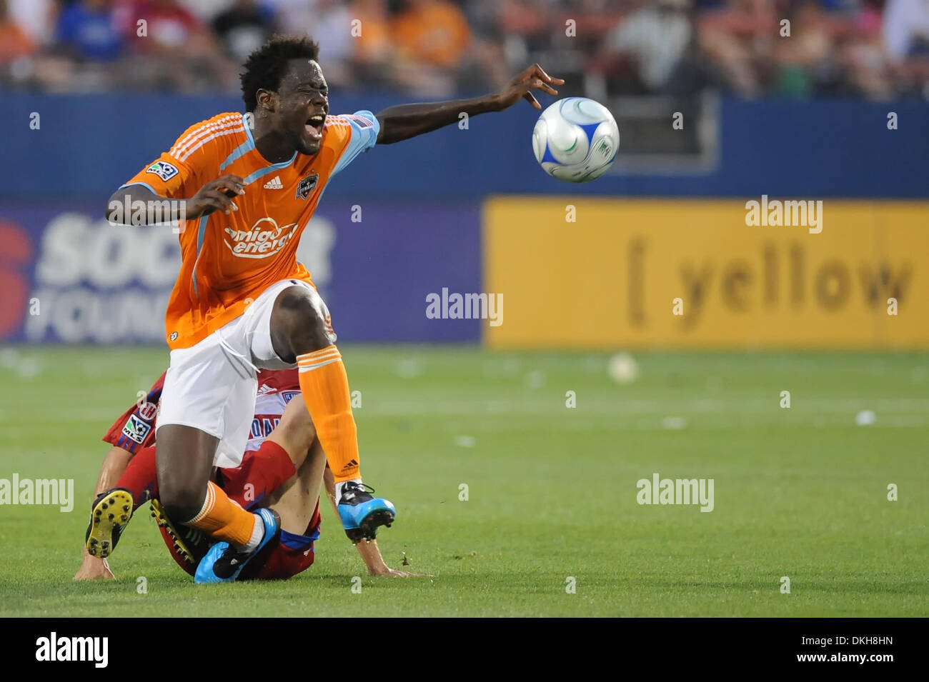Forward Kei Kamara falls in pain after being tripped up by an FC Dallas ...