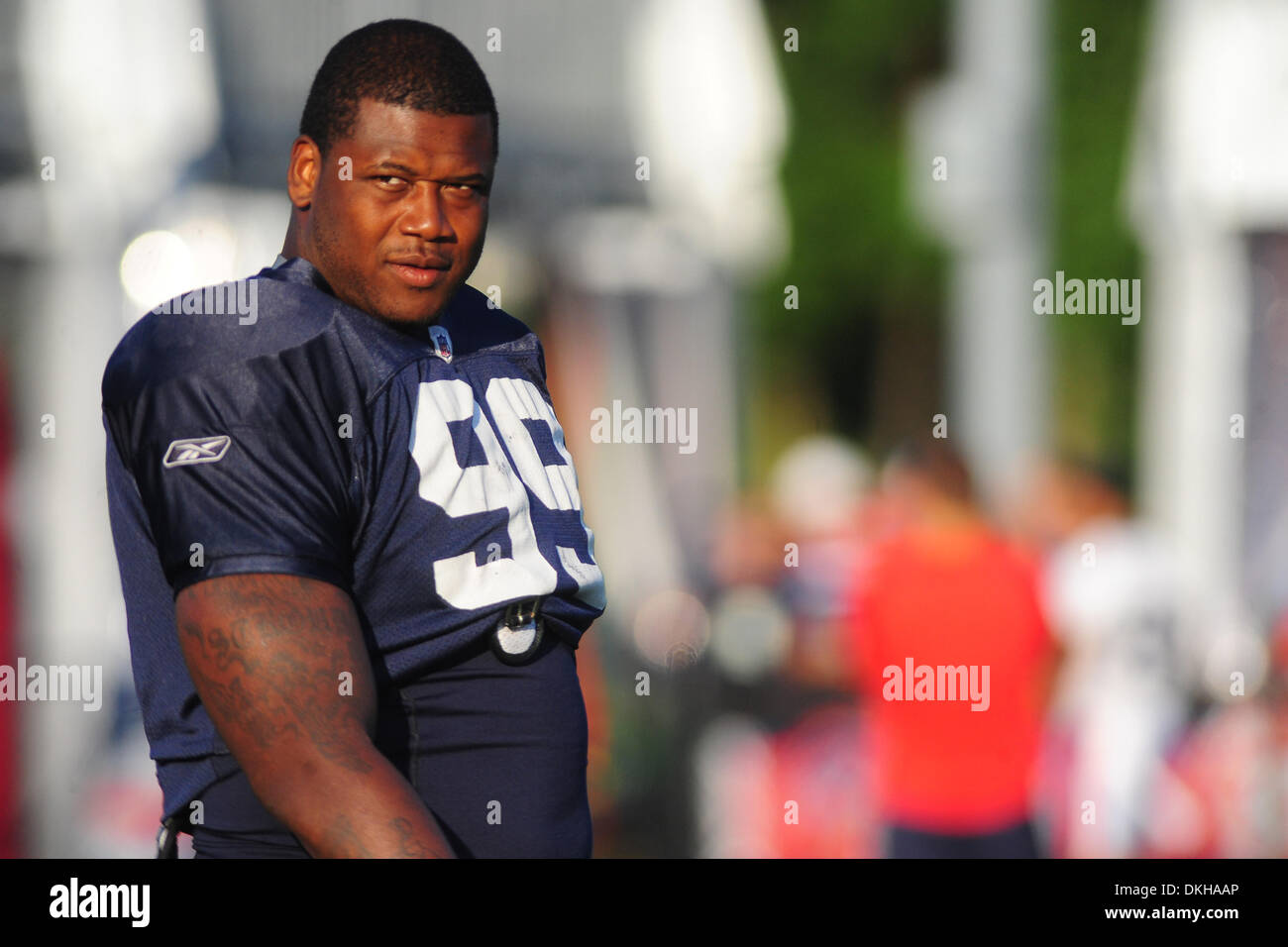 Buffalo Bills defensive tackle Marcus Stroud looks at the fans as he ...