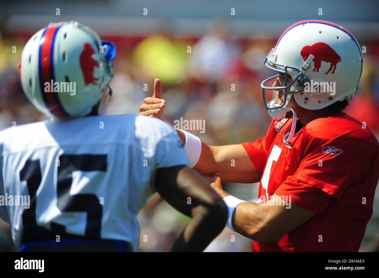 Buffalo Bills quarterback Trent Edwards, right, talks about a pass ...