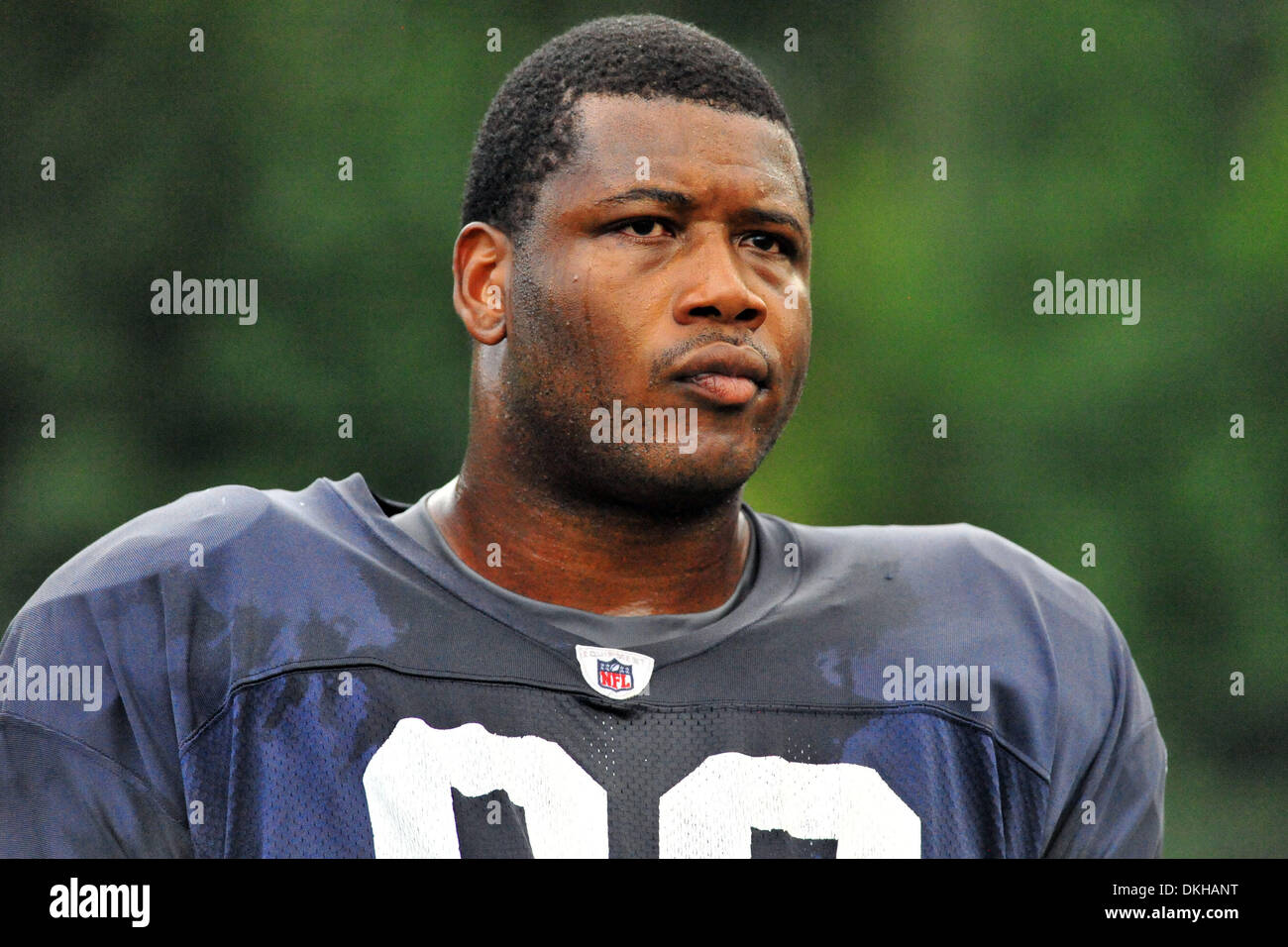Buffalo Bills defensive tackle Marcus Stroud sits on the sideline ...