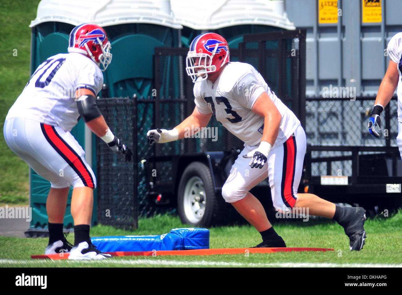 Buffalo Bills lineman Kirk Chambers ,right, works on blocking with ...