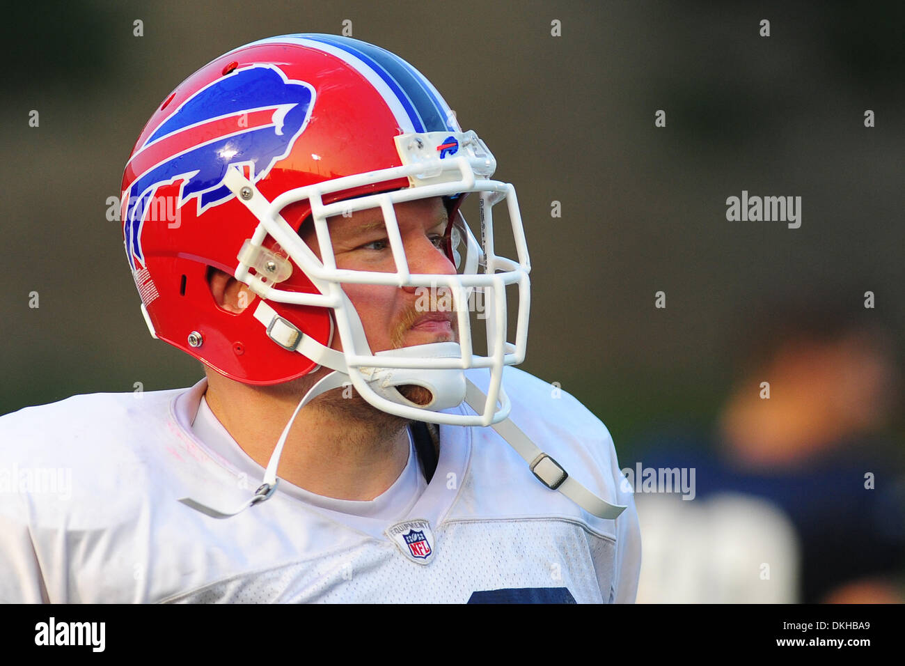 Buffalo Bills lineman Seth McKinney sits on the sideline during Monday ...