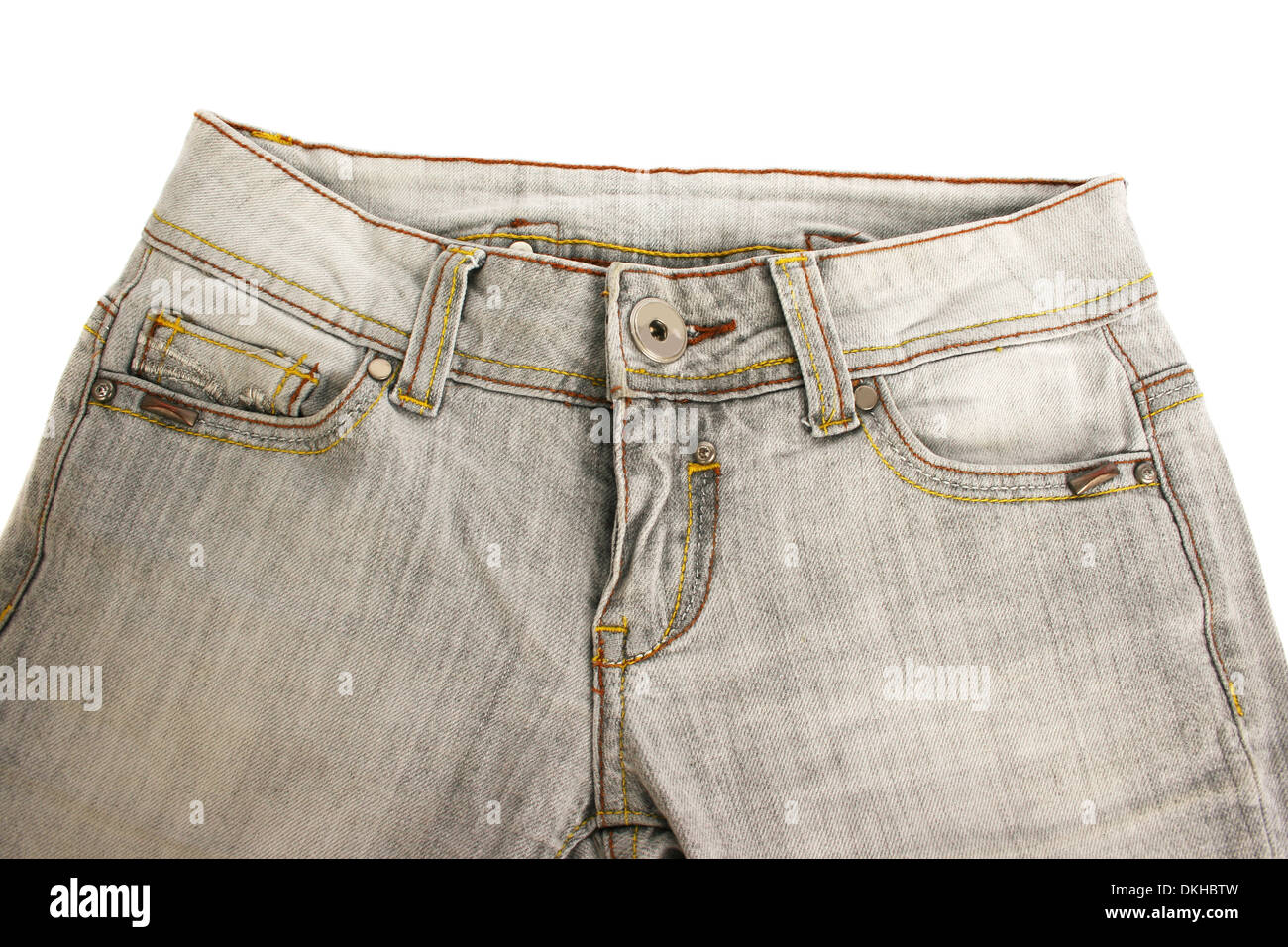 Gray jeans on white background Stock Photo - Alamy