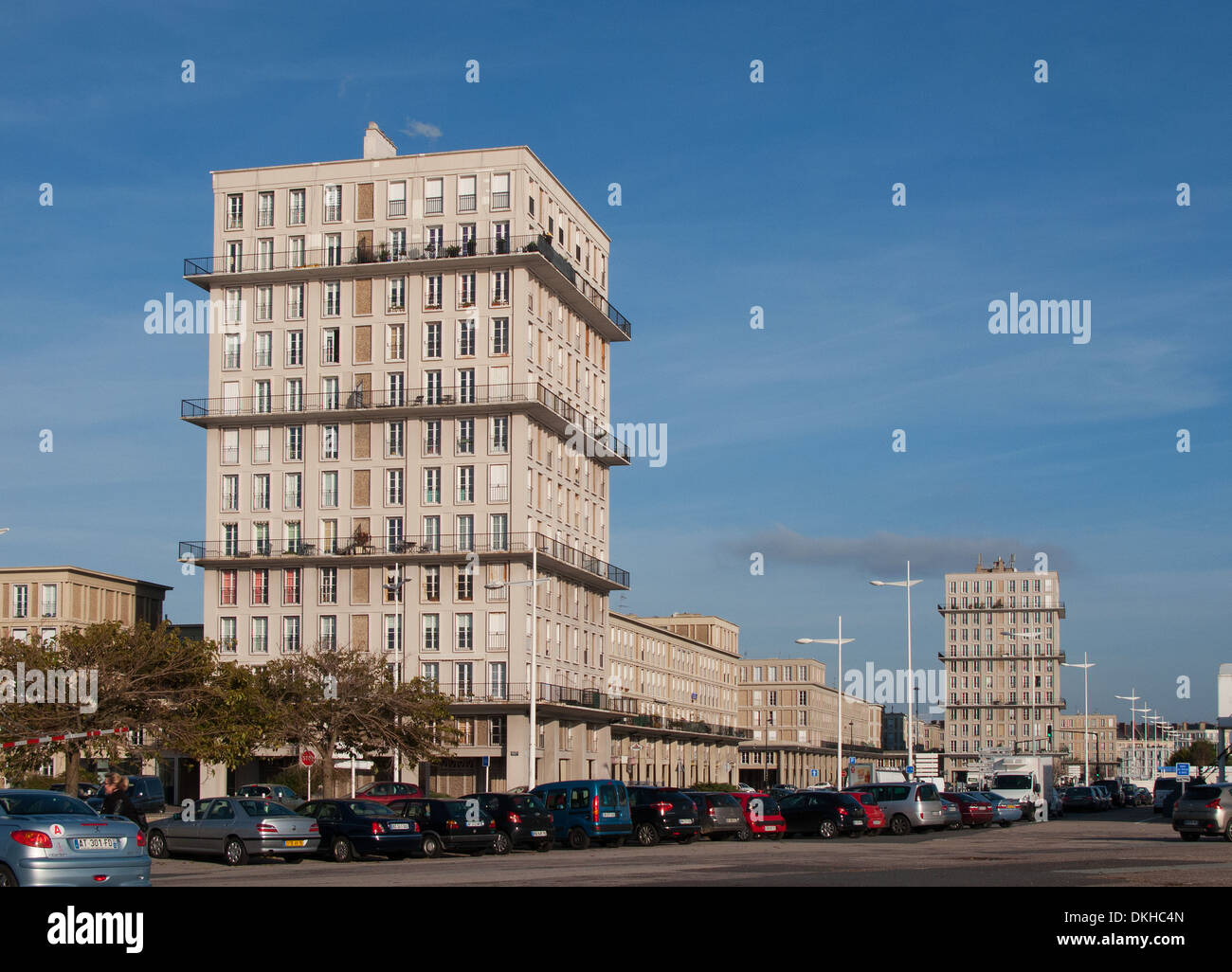 NORMANDY, FRANCE. Postwar residential and commercial buildings designed by Auguste Perret in Le ...