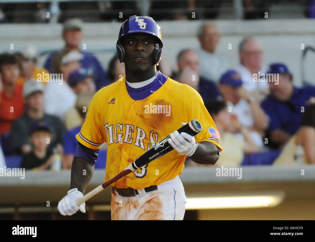05 June 2009: LSU right fielder, Jared Mitchell, reacts after striking ...