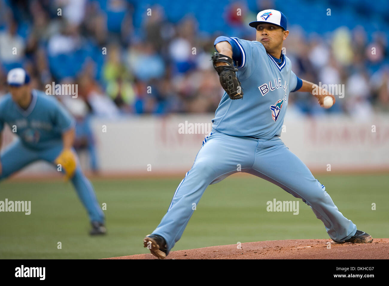 Toronto Blue Jays pitcher Ricky Romero # 24 delivers a pitch at the ...