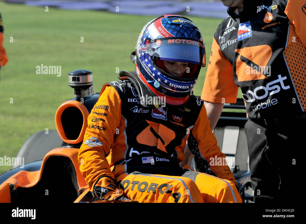Andretti Green Racing driver Danica Patrick exits her #7 car after the ...