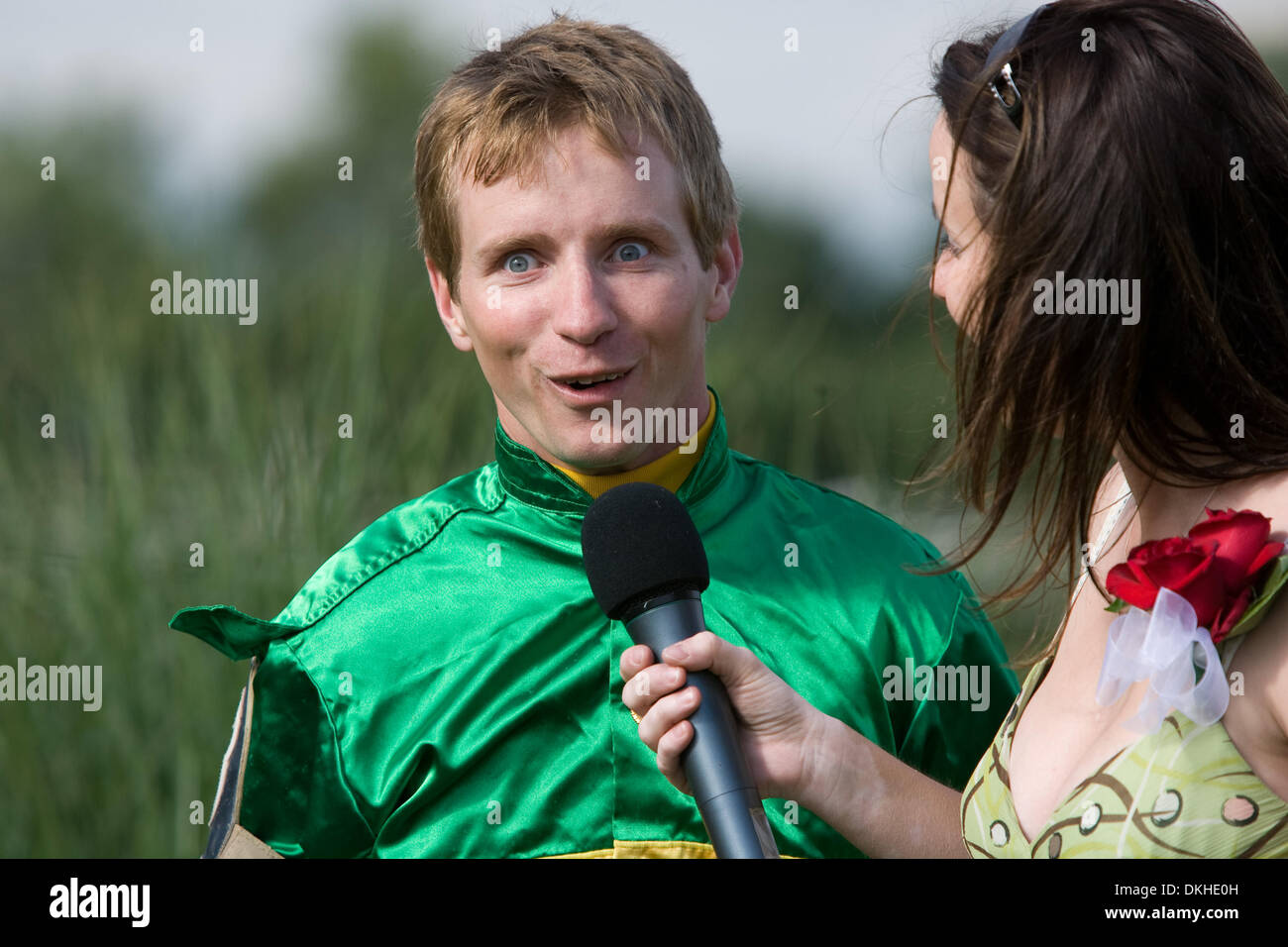 12 July 2009: Jockey Corey Fraser is interviewed by track analyst ...