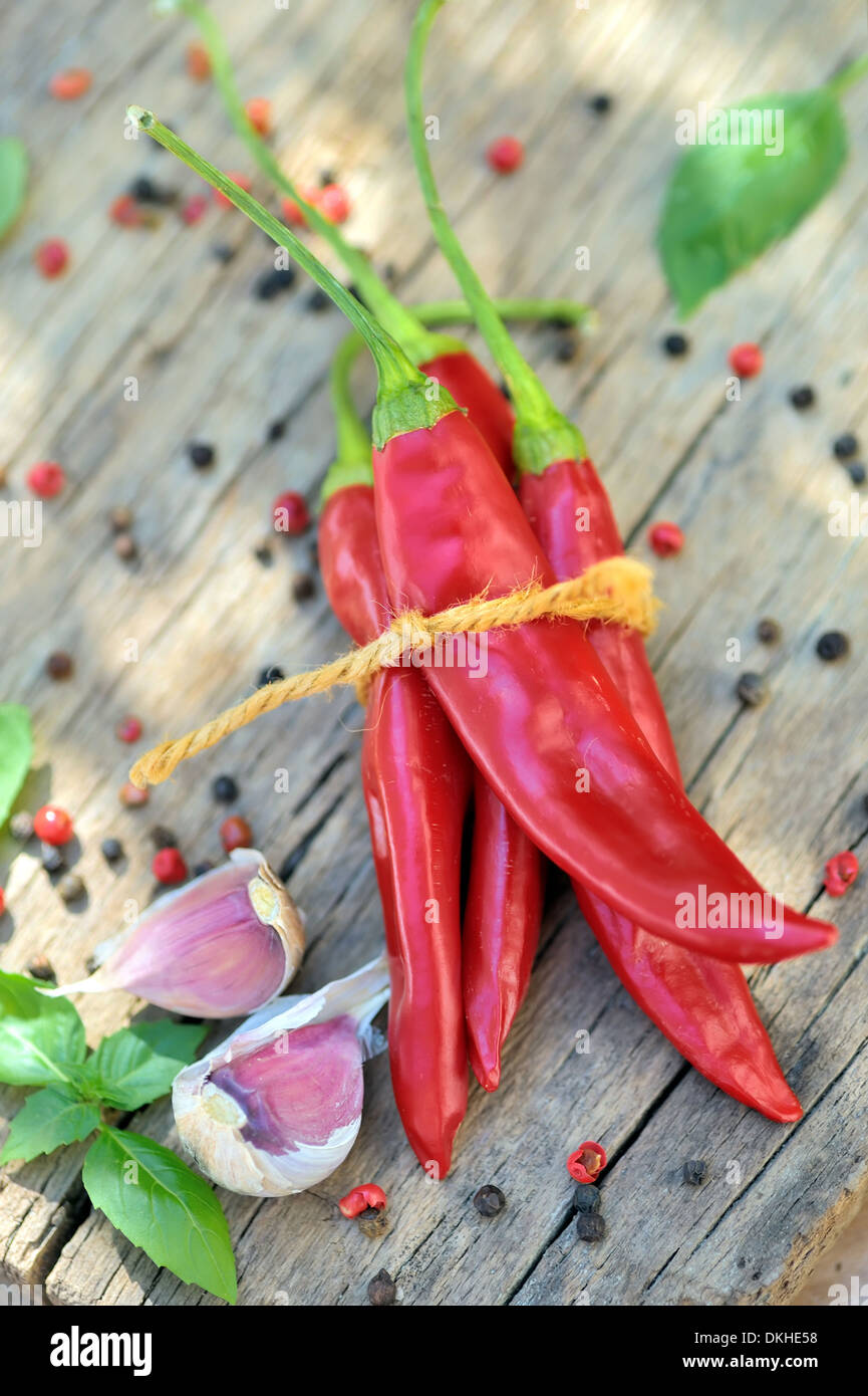 Chili pepper and spices in shutter studio Stock Photo - Alamy