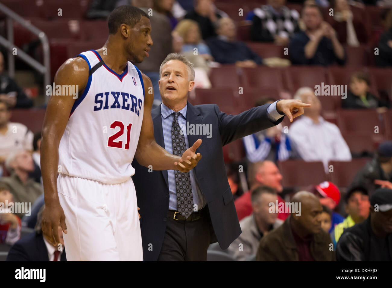 December 3, 2013: Philadelphia 76ers head coach Brett Brown directs ...